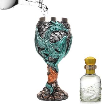 Generic Dragon Coplet - Mittelalterlicher Kalice aus Edelstahl | Dekorativer Wein Kelchglas mit Drachenmotiv | Sicheres und langlebiges f&uuml;r den t&auml;glichen Gebr