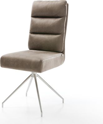 DELIFE Esszimmerstuhl Pela-Flex Mikrofaser Taupe Vintage Kreuzgestell konisch Edelstahl Taschenfederkern, Esszimmerst&uuml;hle