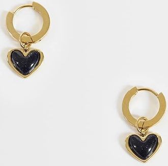 Abbott Lyon cr&eacute;oles huggie coeur en pierre de sable bleue plaqu&eacute;es or 14 carats-Dor&eacute;