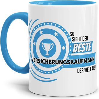 Tassendruck Berufe-TasseSo Sieht der Beste Versicherungskaufmann aus Innen & Henkel Hellblau/Job/Tasse mit Spruch/Kollegen/Arbeit/Fun/Mug/Cup/Geschenk/Beste Quali