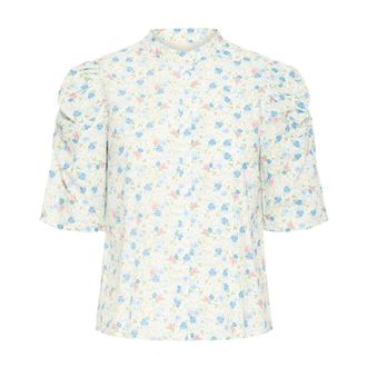 Ichi Ichi - Chemisier en Cachemire Bleu Fleurs - Femme - Blouses et Chemises - Multicolore - Taille: 36 FR