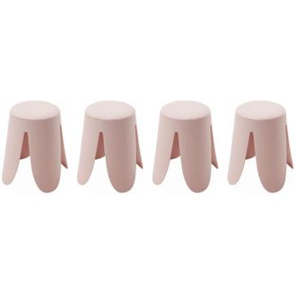 Sweeek Set de 4 tabourets empilables rose p&acirc;le. bouclette textur&eacute;e. NIKI. &Oslash;30 / 44 x H46cm