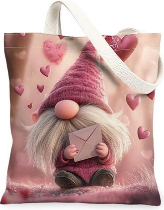 Generic Sac fourre-tout romantique en toile pour la Saint-Valentin, pour faire du shopping, 33 x 38,1 cm, lettre damour rose, coeur, sac d&eacute;picerie r&eacute;utilisabl