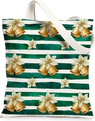 Generic Sacs fourre-tout festifs en toile, motif floral cloches de vacances, sacs de courses r&eacute;utilisables, chics, &eacute;l&eacute;gants, l&eacute;gers et lavables, toile pour sa