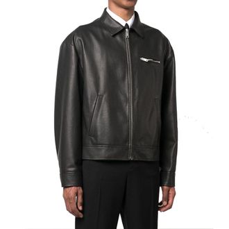 Prada Mens Black Leather Jacket Clothing