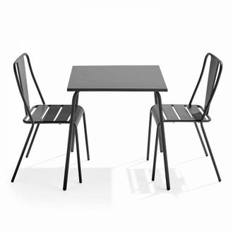 Oviala Oviala - Ensemble table de jardin carr&eacute;e et 2 chaises bistrot gris - Palavas
