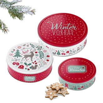 Brandsseller 3er Set Pl&auml;tzchendosen aus Metall - stapelbare, runde Keksdosen mit Deckel - lebensmittelechte Aufbewahrungsdosen f&uuml;r Geb&auml;ck, Kekse & Weihnachtspl&auml;tzc