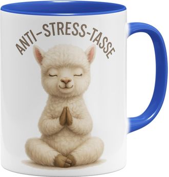 OM3 Alpaka Anti-Stress Kaffee-Tasse mit Spruch - lustige Keramiktasse Namaste-Motiv - Lama Yoga Tiermotiv - Keramik Becher - 325ml - Beidseitig Bedruckt -