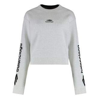 Balenciaga 3B Sports Icon Cropped Rundhals-Pullover - - Knitwear - Damen - Wei&szlig; - S
