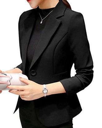 Yonglan Femmes Grande Taille Blazer Veste Slim Fit Business Revers Long Manches Manteau Noir S