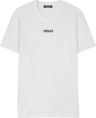 Versace Homme, Tops, Blanc, Taille: M T-shirt slim en jersey de coton brod&eacute;