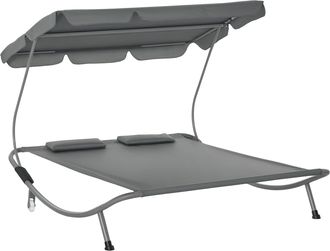 OUTSUNNY Sonnenliege rollbar Campingliege mit Kopfkissen, Dach UV-best&auml;ndig und wasserabweisend Gartenliege Liegestuhl bis 220kg belastbar f&uuml;r Balkon, Garten, 