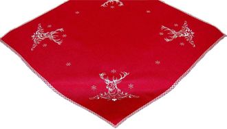 Hossner Hirschkopf Tischdecke 85x85 cm Weihnachten Rot Hirsch Wei&szlig; Kariert Weihnachtsdecke