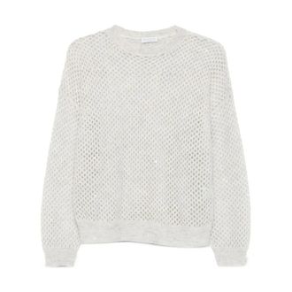 Brunello Cucinelli Femme, Pulls, Gris, Taille: 40 FR Pull en Maille Gris avec Légère Brillance