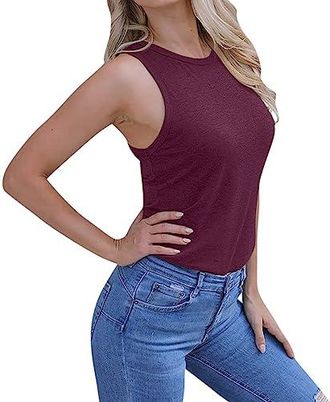 Generic Y2K - D&eacute;bardeurs d&eacute;contract&eacute;s pour femmes, couleur unie, sans manches, chemisiers de printemps, coupe ample, col haut, mignon, tendance, col rond, pou