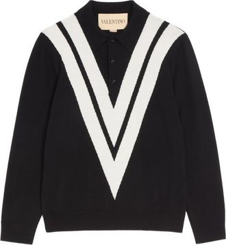 Valentino Wool Polo Shirt With Inlaid V