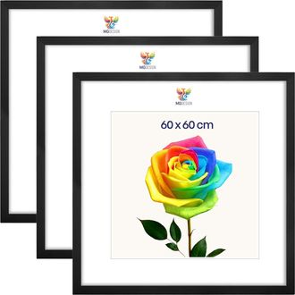 MG Design 3er Set Bilderrahmen 60 x 60 cm - Posterrahmen mit Schwarz Echtholzrahmen und bruchsicherem Acrylglas, Hoch & Quer mit stabiler Wandaufh&auml;ngung