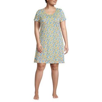 Lands End Knielanges Kurzarm-Nachthemd aus Baumwolle, Damen, Gr&ouml;&szlig;e:52-54 plus, Gelb, Baumwolle, by Lands End