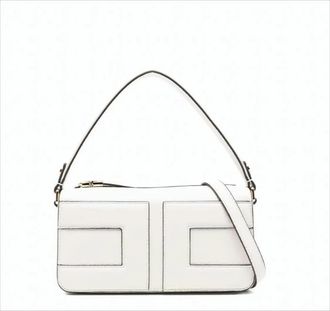 Elisabetta Franchi Hobo Bags - Structured White Shoulder Bag With Embossed Logo - Gr. unisize - in Wei&szlig; - f&uuml;r Damen