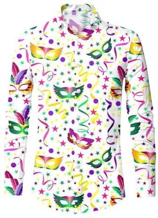 Generic Costume de carnaval pour homme - Chemise &agrave; manches longues - Coupe ajust&eacute;e - Imprim&eacute; masque tendance - Chemise &agrave; manches longues - Chemise l&eacute;g&egrave;re pour
