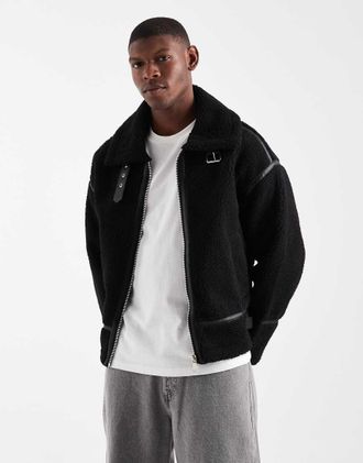 Redefined Rebel Blouson aviateur coupe carrée imitation peau de mouton - Noir