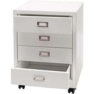 Hhg neuwertig] Rollcontainer 423, Schubladenschrank Stahlschrank Aktenschrank, Metall 55x40x41cm 4 Schubladen wei&szlig;