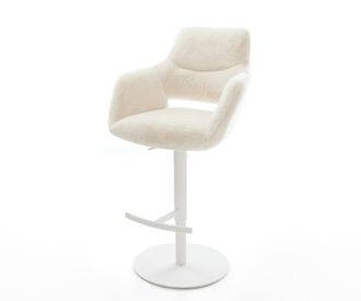 DELIFE Barstuhl Yago-Flex Pl&uuml;sch Creme-Wei&szlig; Drehfu&szlig; h&ouml;henverstellbar Metall Wei&szlig; Taschenfederkern, Barst&uuml;hle