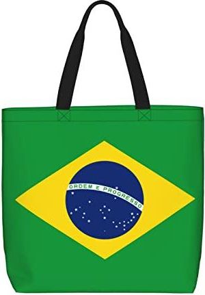 Generic Sac Fourre-Tout Drapeau Du Br&eacute;sil Sac &Agrave; Bandouli&egrave;re En Toile Pliable Avec Poign&eacute;es Sacs &Agrave; Main, Pour Shopping, Filles, Tous Les Jours, Femmes