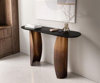 DELIFE Konsolentisch Solena 135x40 cm Marmor Schwarz Silber Metall Gold Fusion Finish, Beistelltische