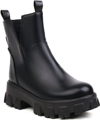 Generic Bottines Chelsea tendance &agrave; coupe en V pour femme - Bout rond - Fermeture &eacute;clair lat&eacute;rale - Talon moyen - Chaussures habill&eacute;es dhiver, Noir, 38.5 EU