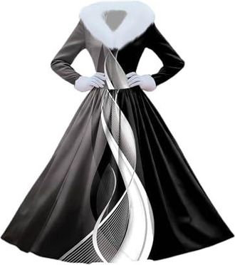 Generic Robe de Noël élégante pour femme - Col en V - Flocon de neige - Motif sapin de Noël - Robe décontractée - Longueur genou, Noir, XXL