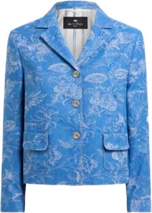 Etro Femme, Vestes, Bleu, Taille: 34 FR Veste Courte en Jacquard Denim