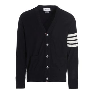Thom Browne Homme, Pulls, Bleu, Taille: XL Classic V-Neck Cardigan