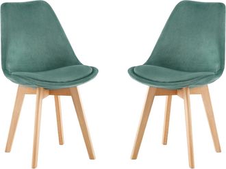 Eggree 2er Set Samt Esszimmerst&uuml;hle mit Massivholz Buche Bein SGS Gepr&uuml;fter, Retro Design Gepolsterter lStuhl K&uuml;chenstuhl Holz, Grasgr&uuml;n