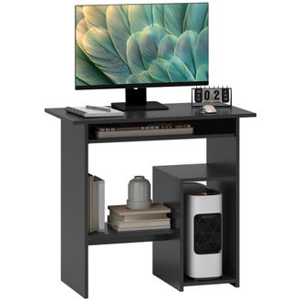 HOMCOM Schreibtisch, 80 x 45 cm, Computertisch, Bürotisch mit Tastaturablage, offenen Fächern und Ablageflächen, Spanplatte, für Home Office, Schlafzimmer, S