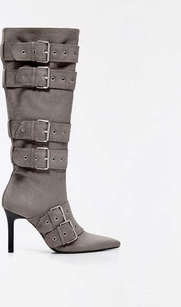 Bershka bottes &agrave; talons &agrave; brides multiples grises