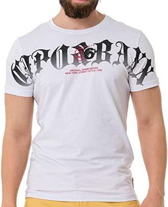 Cipo & Baxx CT768 T-shirt en coton pour homme avec inscription italique, Blanc., L