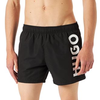 HUGO BOSS HUGO Herren ABAS Kontrast-Logo Badeshorts aus recyceltem Material, Schwarz, XL