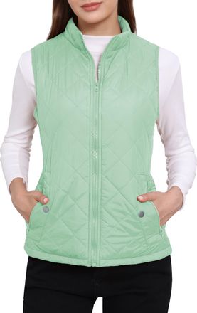 Allegra K Damen Puffer Weste Stehkragen Leichte Weste Steppweste Rei&szlig;verschluss Weste, Dusty Green, 46