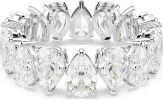 Swarovski Matrix Vittore Ring, Weißer Damenring mit Silberfarbenem Finish und Weißen Kristallen im Tropfenschliff in Durchgehender Reihe, Größe: 60