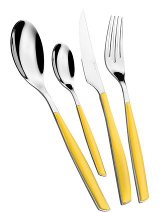 Bugatti Glamour, 24-teiliges Besteckset aus Edelstahl 18/10 und GELBEM Griff. 6-Personen-Besteckset bestehend aus 6 Löffeln, 6 Gabeln, 6 Messern und 6 Kaffeel