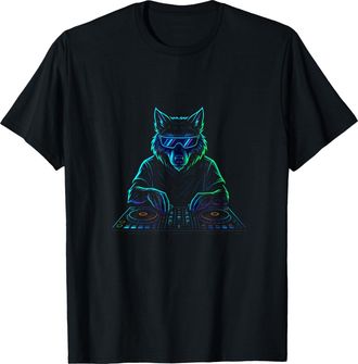 Hello Kitty DJ Wolf am Mischpult Musik Retro Club Art Bunt Illustration T-Shirt