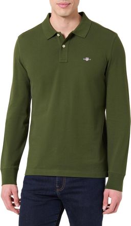 GANT Herren REG Shield LS Pique Rugger Polohemd, Grün, XXL