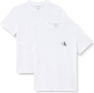 Calvin Klein T-Shirts Manches Courtes Lot de 2 Femme Logo Tee avec Col Ras-du-Cou, Blanc (Brilliant White), XL