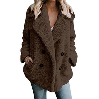 Generic Veste polaire en peluche pour femme - Haut à capuche pour femme - Cardigan dhiver surdimensionné à manches longues - Revers double face - Style décont