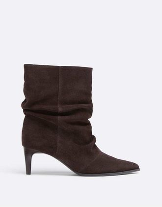Stradivarius bottines &agrave; talon aiguille en cuir souple marron