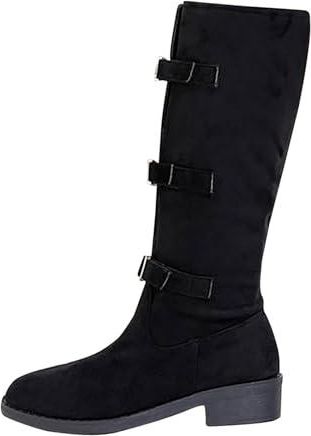 Generic Bottines molles pour femme sans talon, bottes plates mi-mollet avec fermeture &eacute;clair lat&eacute;rale, bottines souples &agrave; talon bas, bottines dautomne en plei