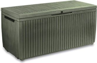 Dmora Aufbewahrungstruhe f&uuml;r drau&szlig;en Burlington, Gartenbox, Outdoor-Truhe, Stauraumbank f&uuml;r au&szlig;en, 123x54 h57 cm, Gr&uuml;n - Dmora