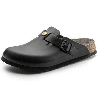 Birkenstock Sabots unisexe en cuir Boston, Noir, 42 EU