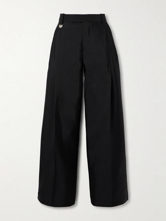 Burberry Pantalon Large En Serge De Laine Et De Soie Mélangées À Plis - Noir